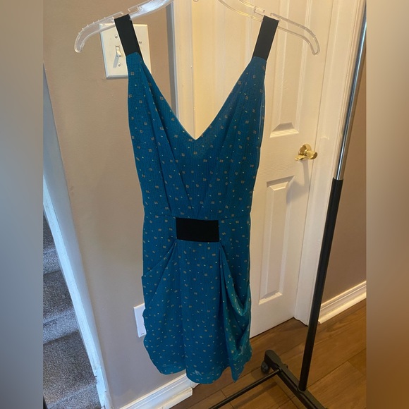 Hype | Dresses | Anthropologie Hype Teal Silk Geometric Mini Dress ...